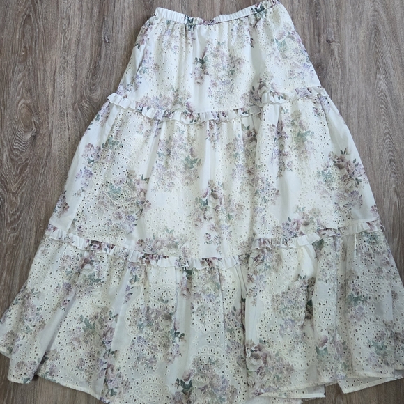 Solitaire | Skirts | Solitaire Cream And Purple Floral Maxi Skirt ...